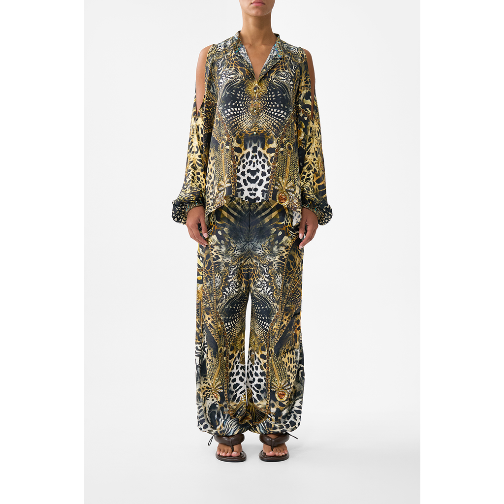 CAMILLA Mandarin Collar Cold Shoulder Blouse